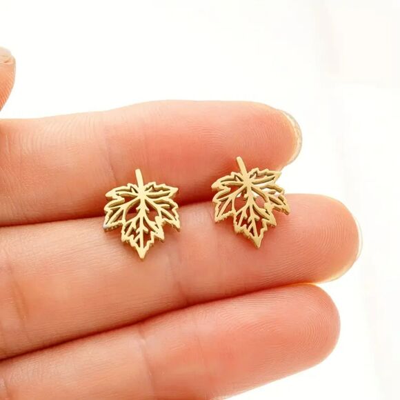 Jewelry | Autumn Gold Maple Leaf 18k Stud Earrings | Poshmark
